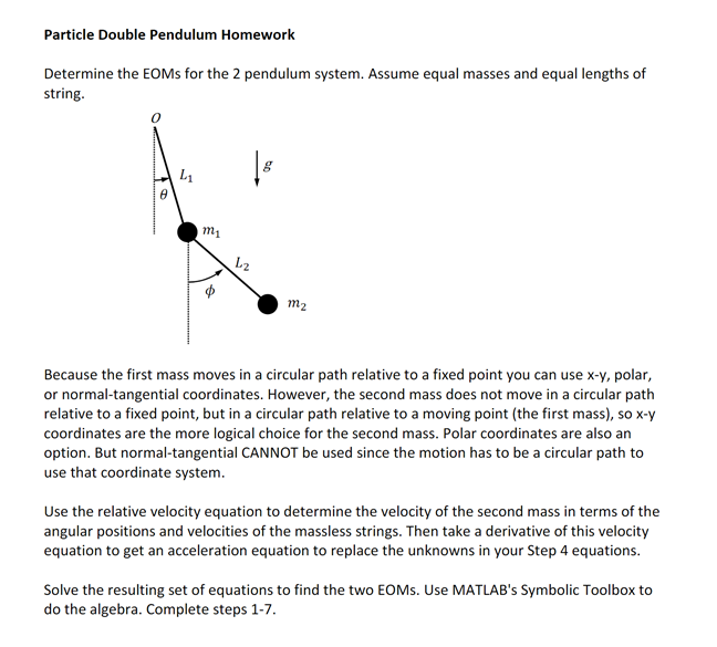Solved Particle Double Pendulum Homework Determine the EOMs | Chegg.com