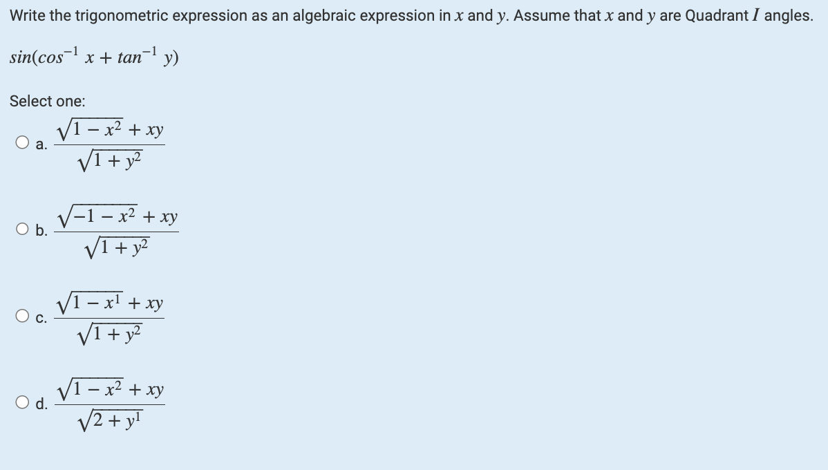 Solved Write the trigonometric expression as an algebraic | Chegg.com
