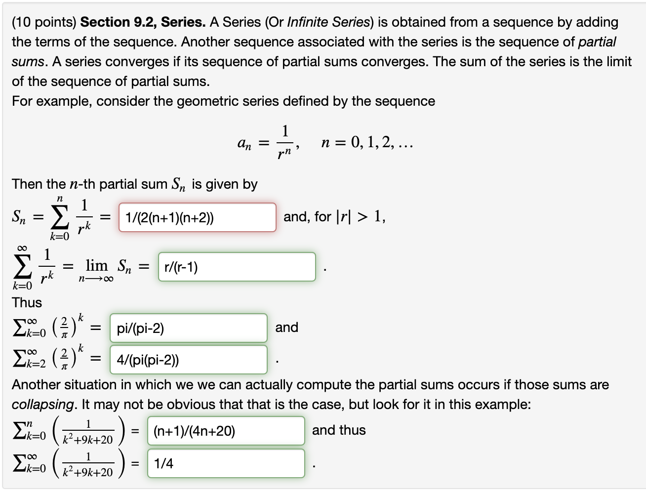 Solved (10 points) Section 9.2, Series. A Series (Or | Chegg.com