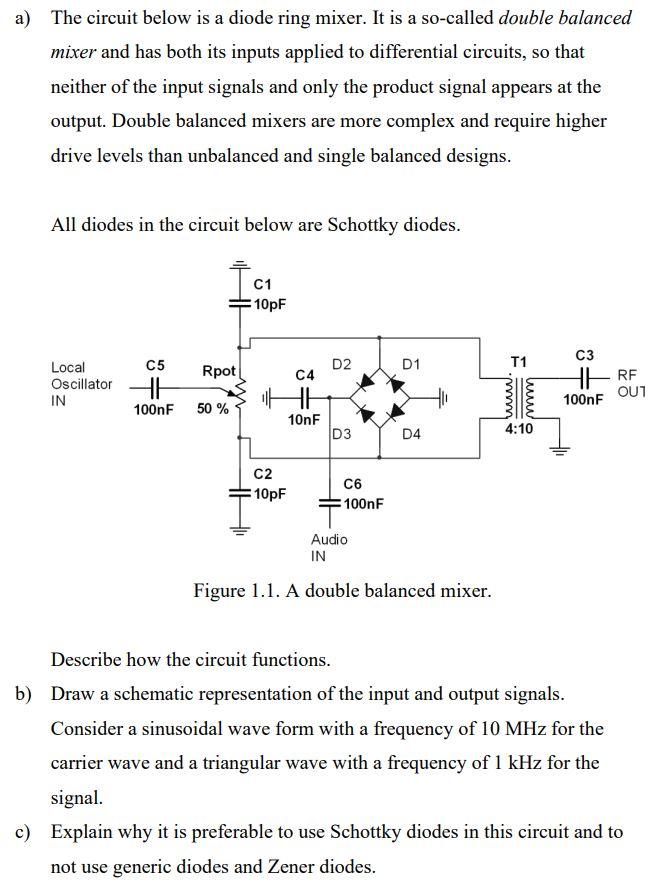 Solved a) The circuit below is a diode ring mixer. It is a | Chegg.com