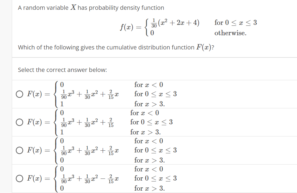 Solved A random variable X has probability density function | Chegg.com