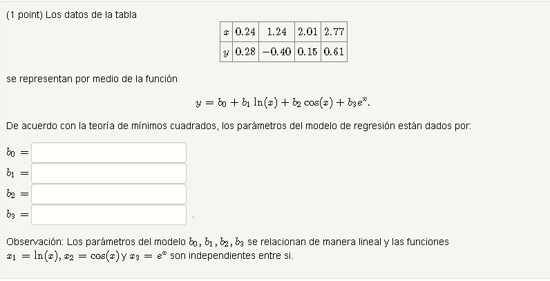 Solved (1 point) Los datos de la tabla se representan por | Chegg.com