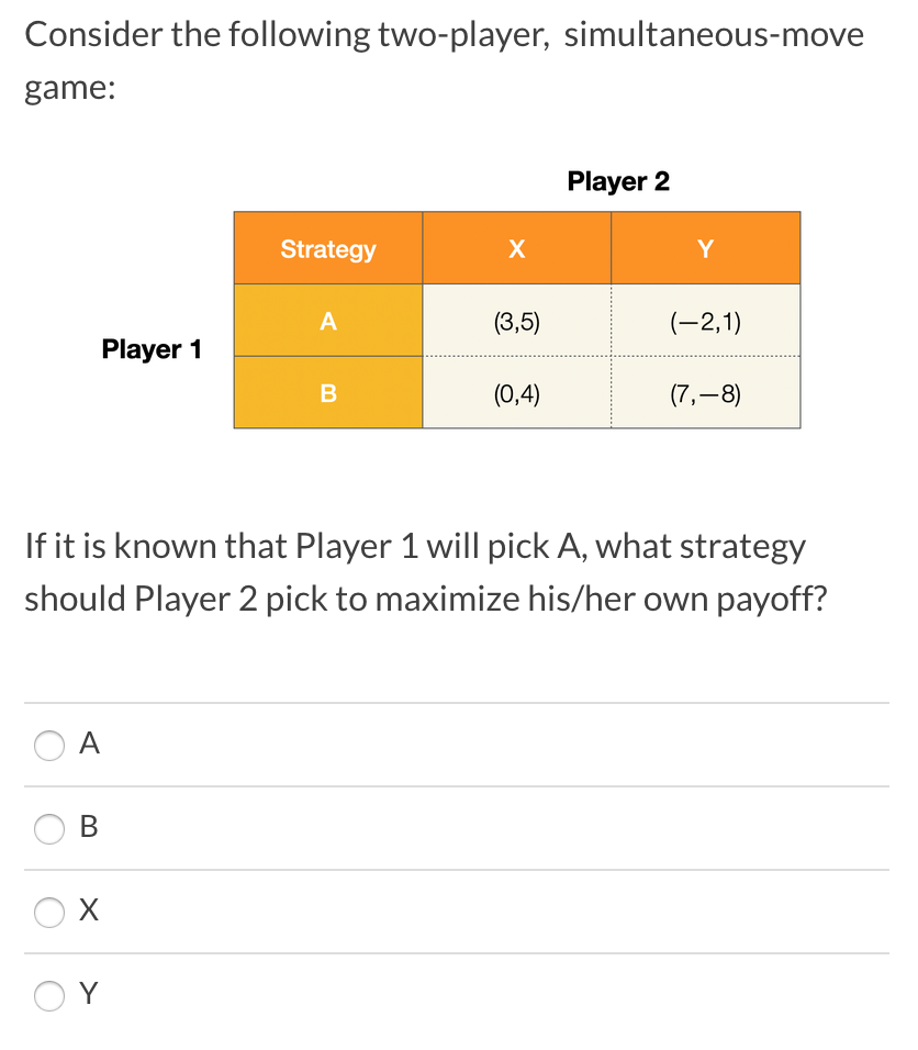 Solved Consider the following two-player, simultaneous-move | Chegg.com