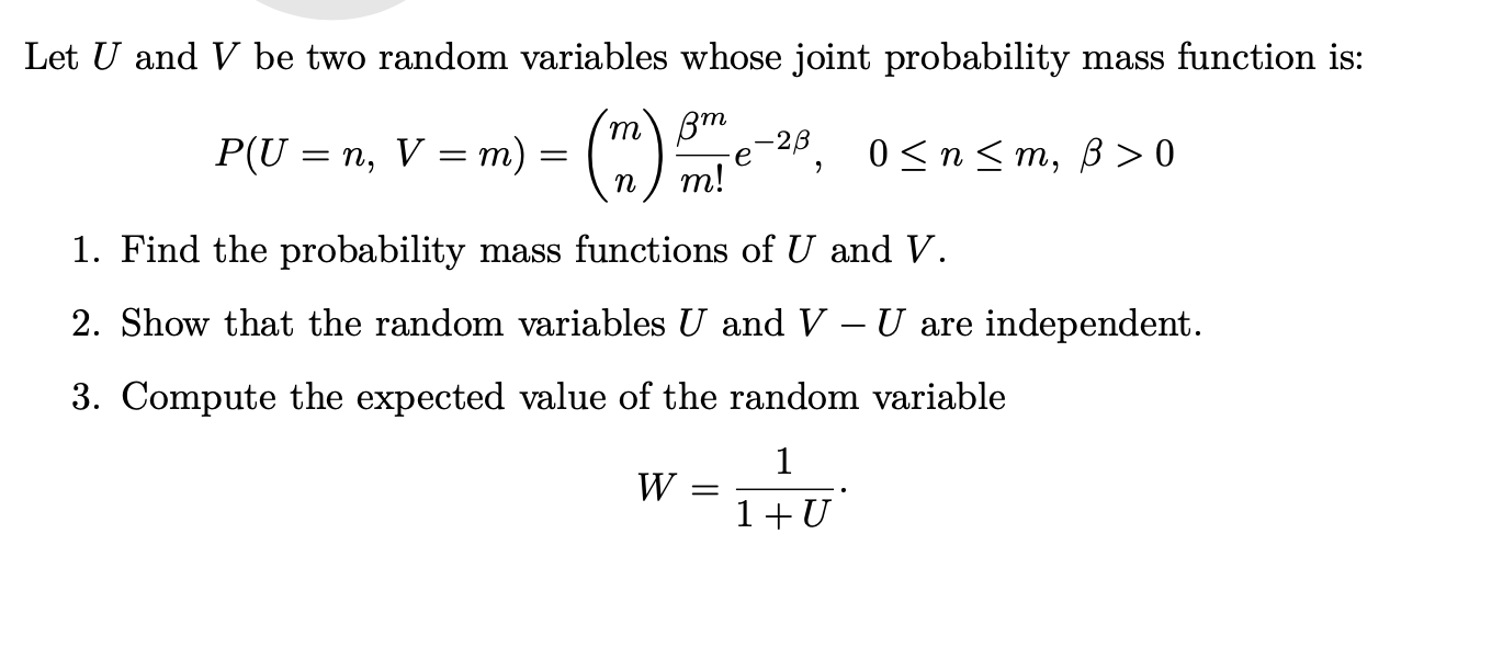 Solved Let U and V be two random variables whose joint | Chegg.com