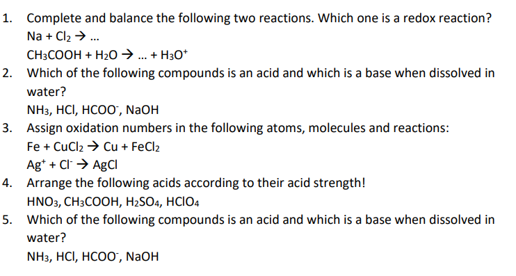 Solved 1. Complete and balance the following two reactions. | Chegg.com