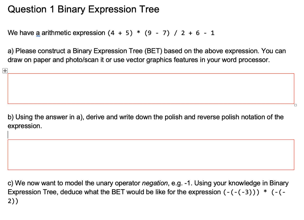 Solved Question 1 Binary Expression Tree We have a | Chegg.com