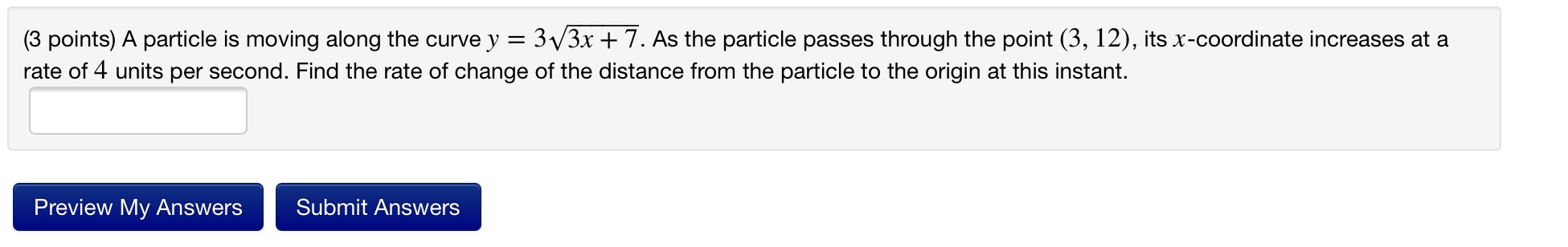 Solved (3 points) A particle is moving along the curve | Chegg.com