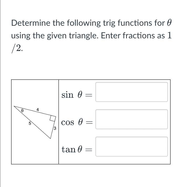Solved Determine the following trig functions for θusing the | Chegg.com
