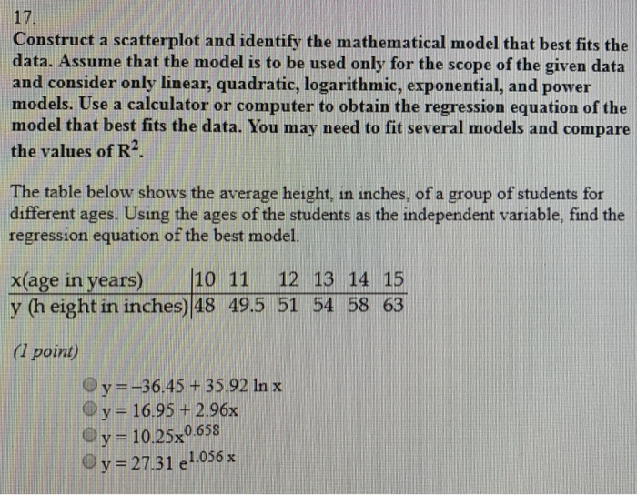 Solved 17 Construct a scatterplot and identify the | Chegg.com Solved 17 Construct a scatterplot and identify the | Chegg.com