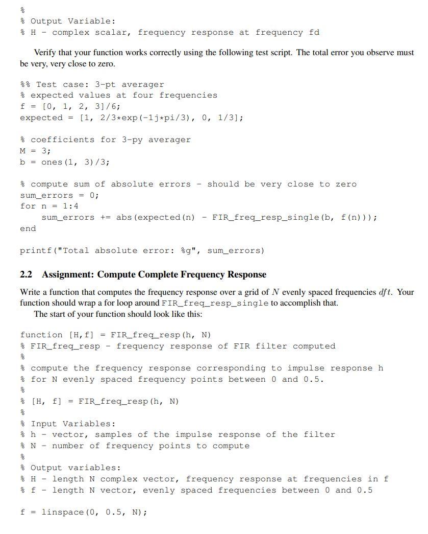 Solved 2 Compute the Frequency Response Equation (2) shows | Chegg.com