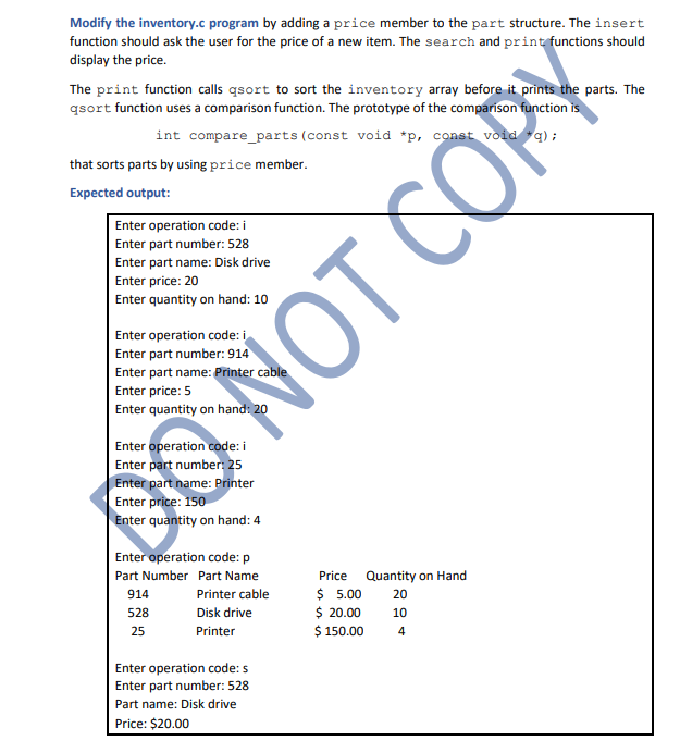 Solved Modify the inventory.c program by adding a price | Chegg.com