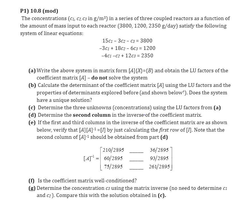 Solved P1) 10.8 (mod) The concentrations (C1, C2, C3 in | Chegg.com
