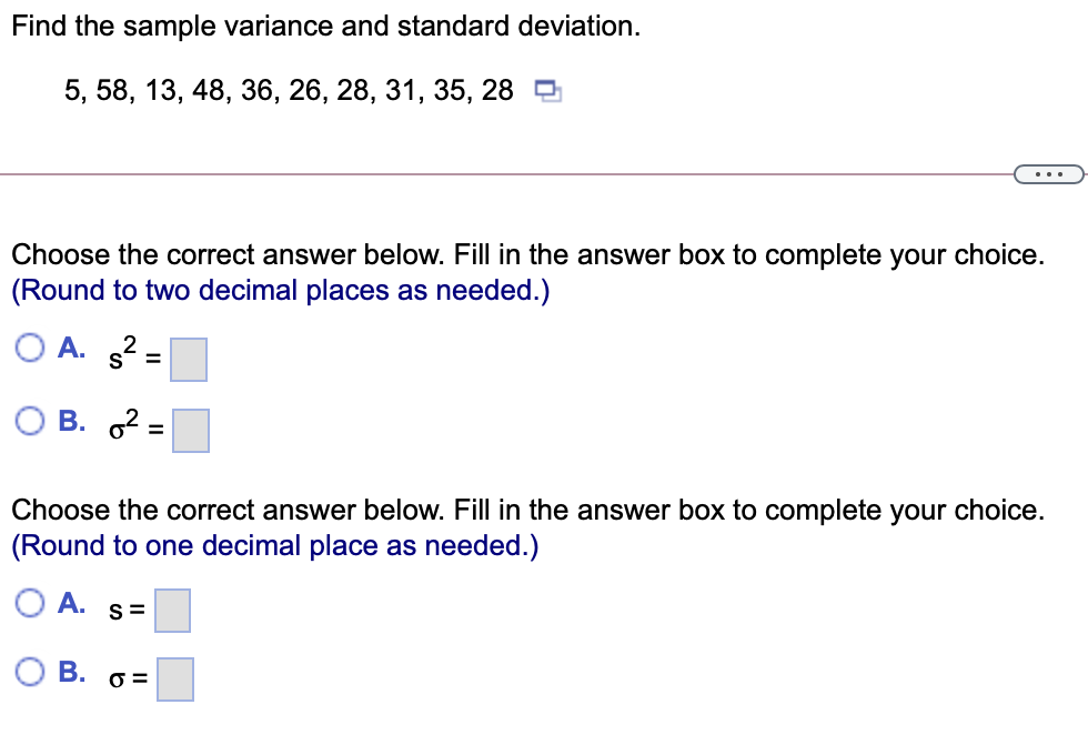 Solved Find the sample variance and standard deviation. 5, | Chegg.com