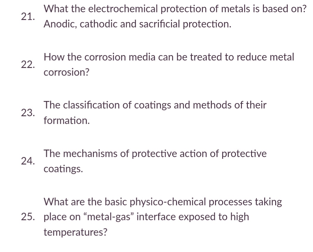Solved 21. What the electrochemical protection of metals is | Chegg.com