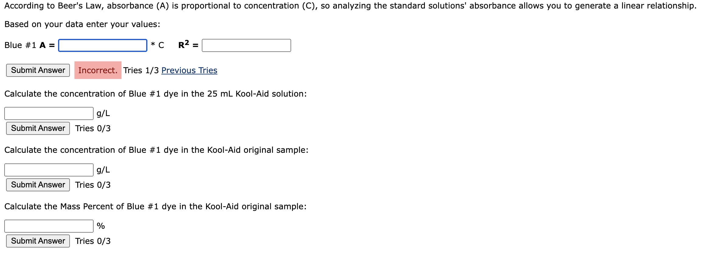Solved Stock solution concentration of Kool-Aid sample: 3.50 | Chegg.com