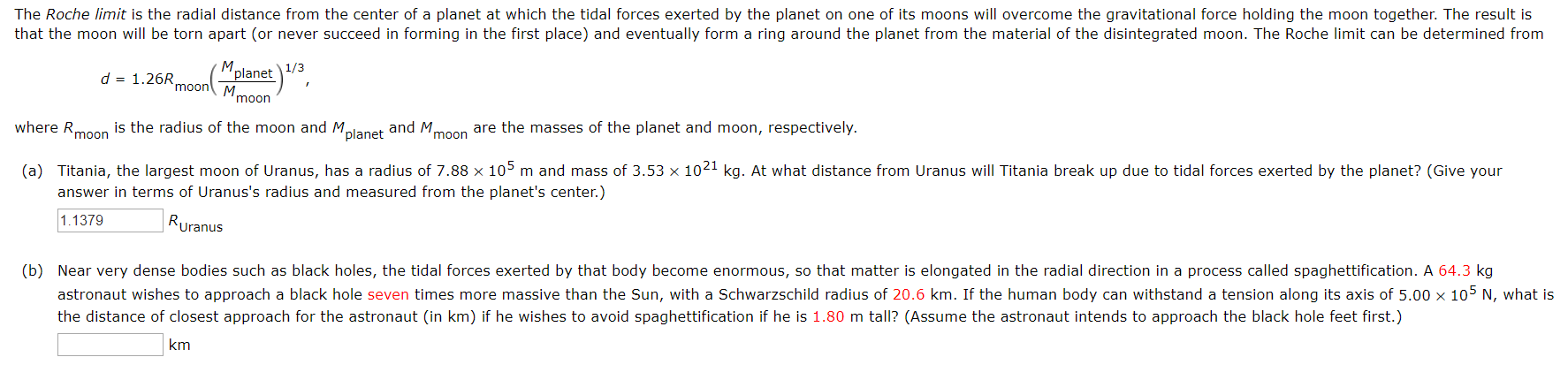 Solved The Roche limit is the radial distance from the | Chegg.com
