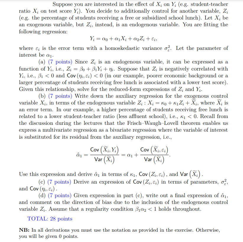 = Suppose you are interested in the effect of X; on | Chegg.com