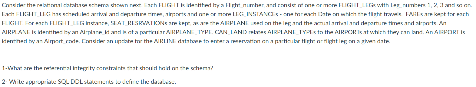 Solved Consider the relational database schema shown next. | Chegg.com