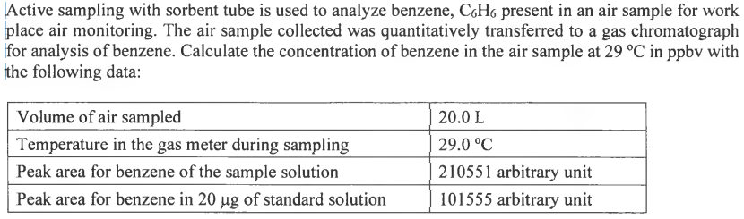 Active sampling with sorbent tube is used to analyze | Chegg.com