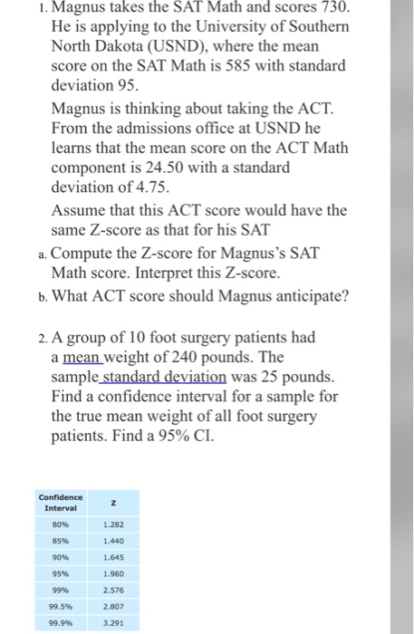 Solved . Magnus takes the SAT Math and scores 730 He is | Chegg.com