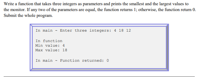 Solved Write a function that takes three integers as | Chegg.com