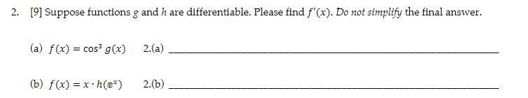 Solved [9] Suppose functions g and h are differentiable. | Chegg.com