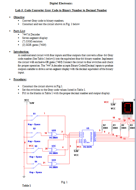 Solved Digital Electronics Lab 5: Code Converter Gray Code | Chegg.com