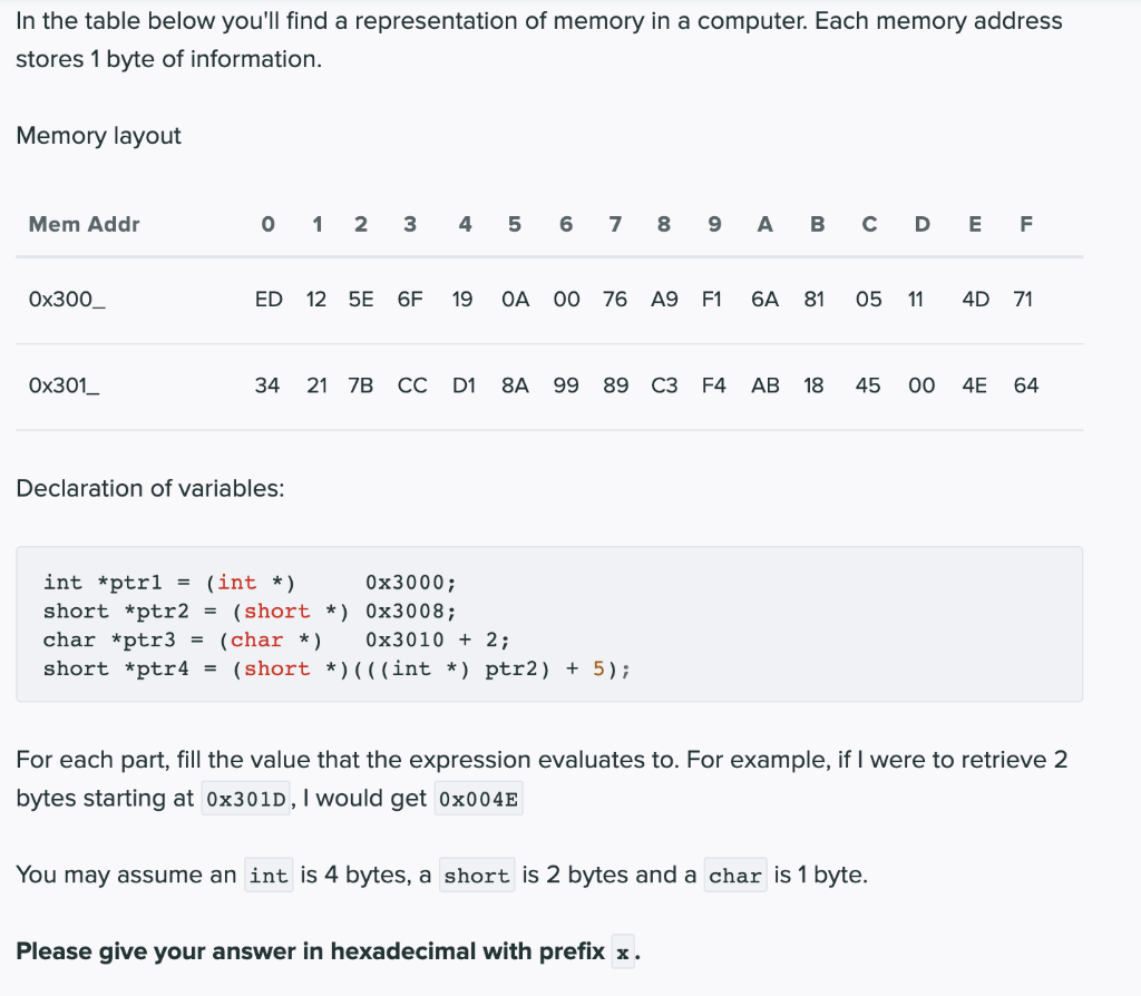 Solved 1) ptr1 = 2) *ptr2 = 3) *ptr3 = 4) ptr4 = 5) Select | Chegg.com