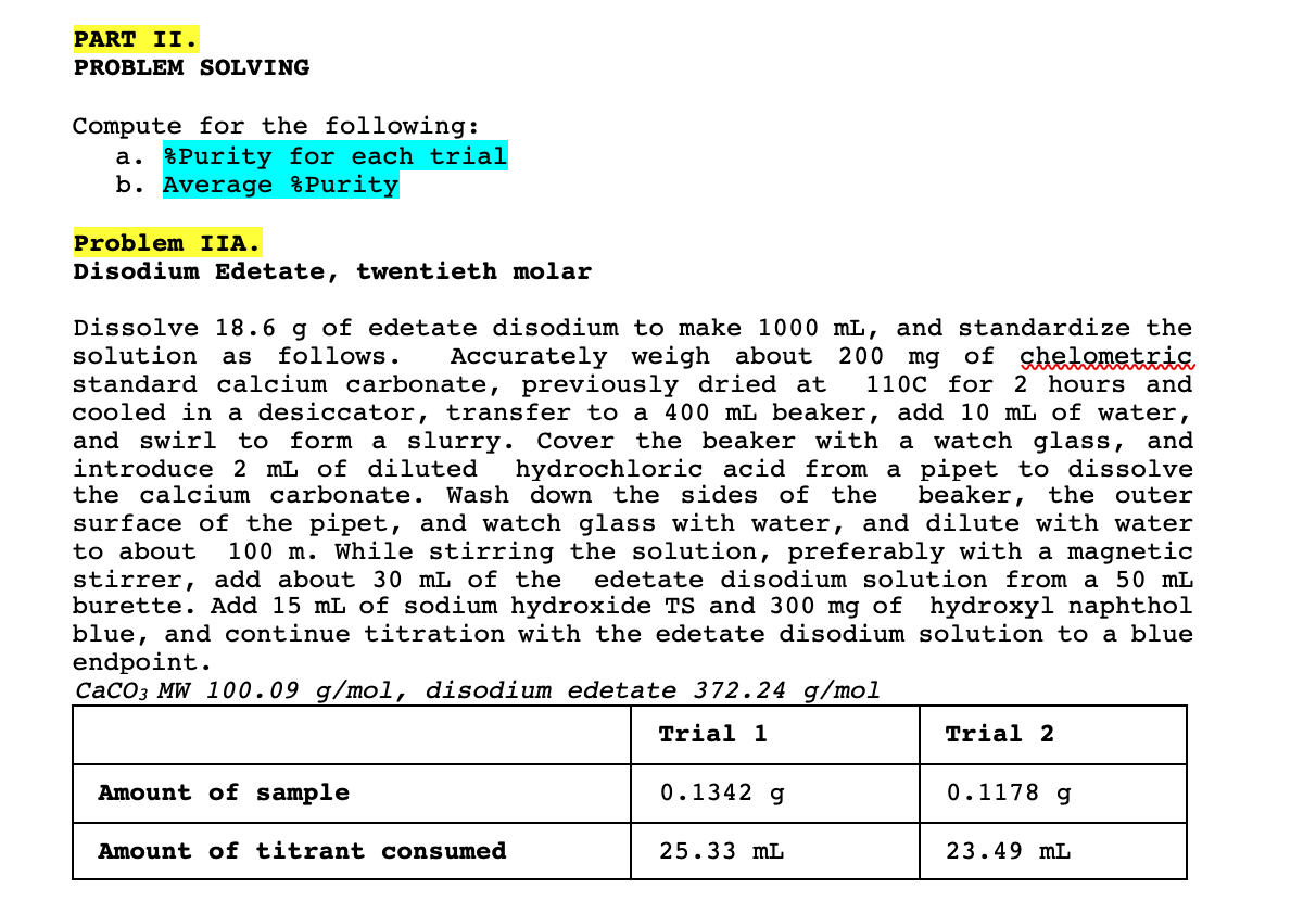 Solved PART II. PROBLEM SOLVING Compute for the following: | Chegg.com