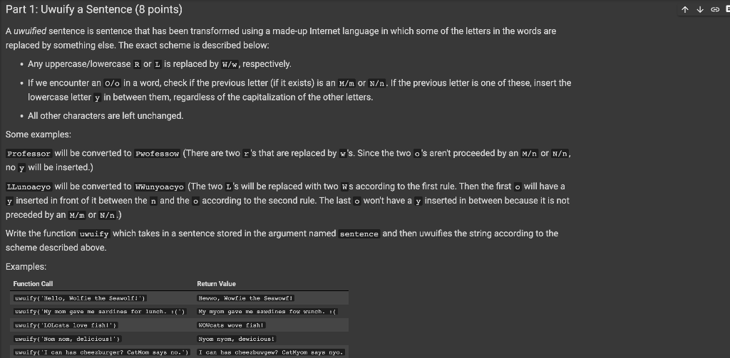 Solved Part 1: Uwuify a Sentence (8 points) A uwuified | Chegg.com