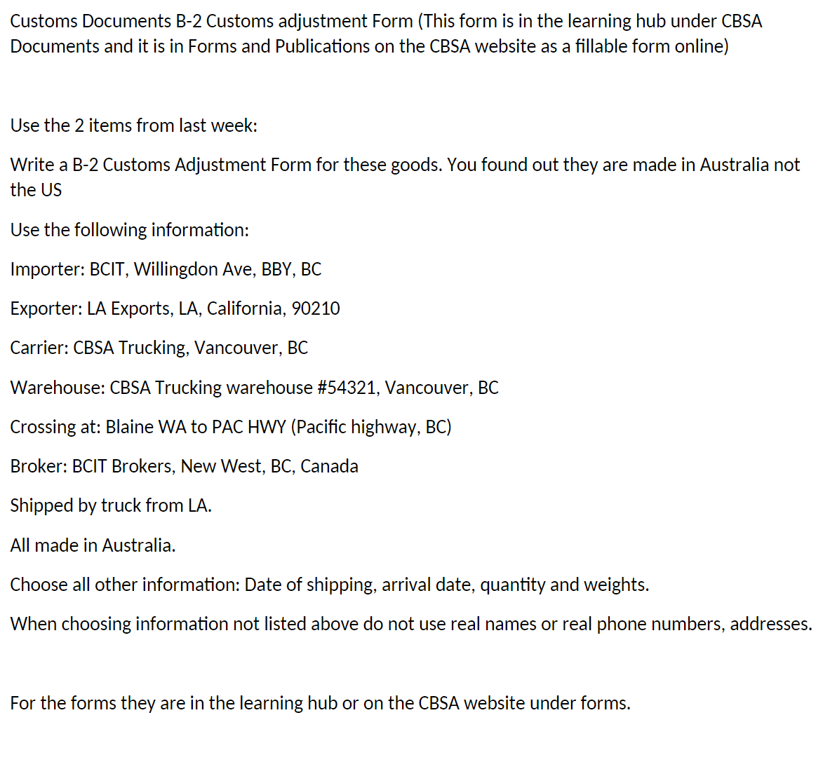 Solved Customs Documents B-2 Customs adjustment Form (This | Chegg.com