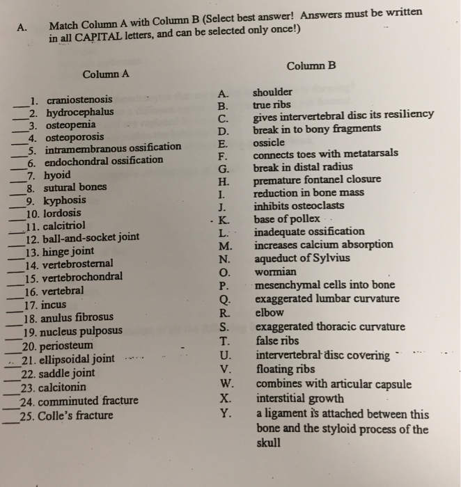 Solved Match Column A with Column B (Select best answer! in | Chegg.com