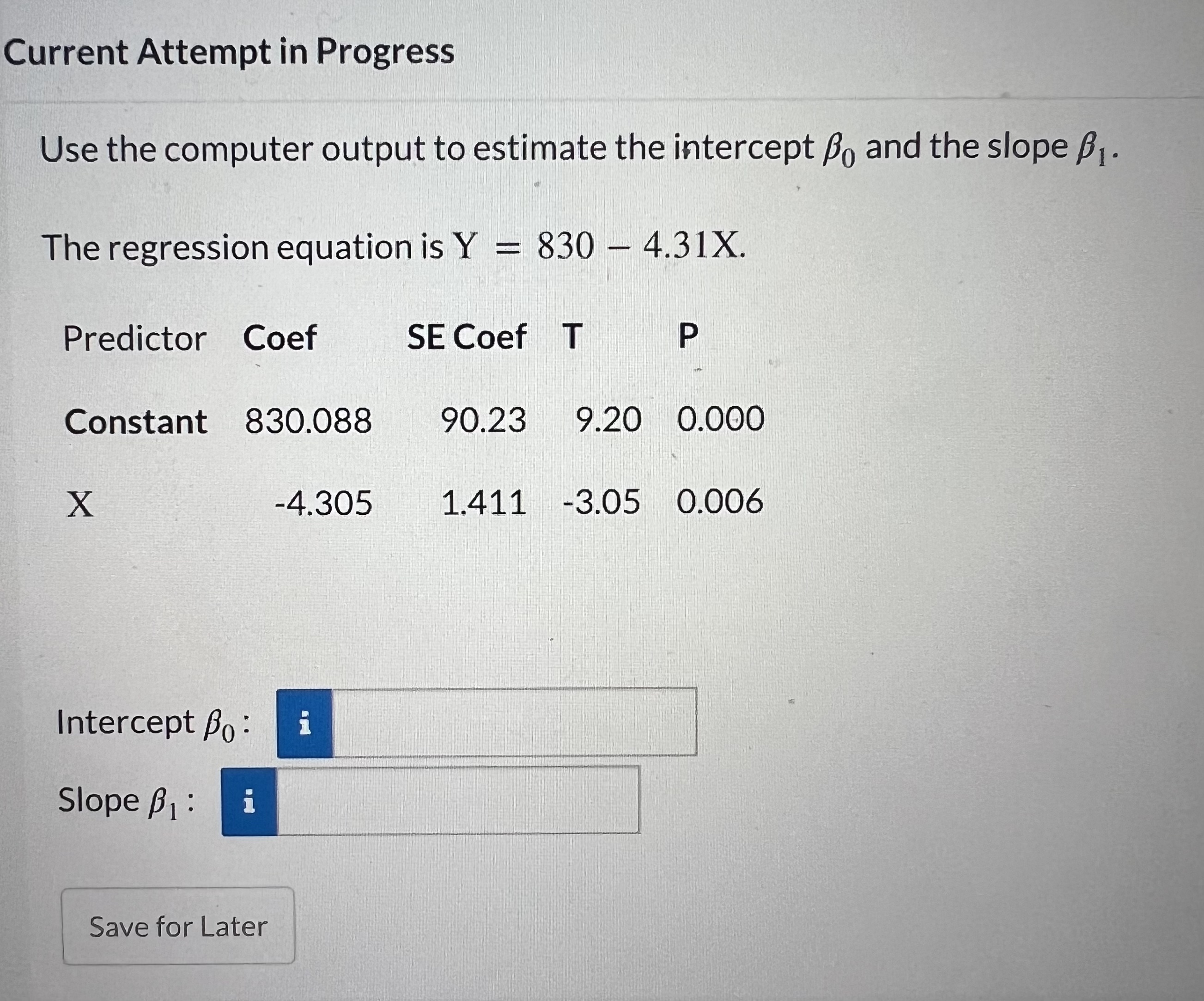 Solved Use the computer output to estimate the intercept β0 | Chegg.com