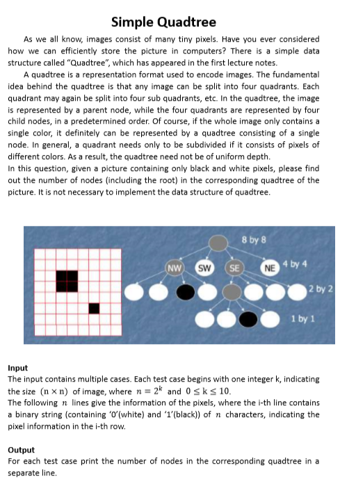 Solved Simple Quadtree As we all know, images consist of | Chegg.com