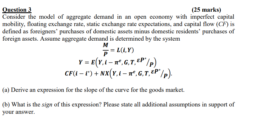 Question 3 (25 marks) Consider the model of aggregate | Chegg.com Question 3 (25 marks) Consider the model of aggregate | Chegg.com