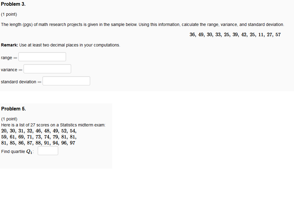 Solved Problem 3. (1 point) The length (pgs) of math | Chegg.com