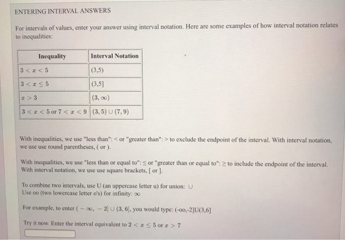 Solved ENTERING INTERVAL ANSWERS For intervals of values, | Chegg.com