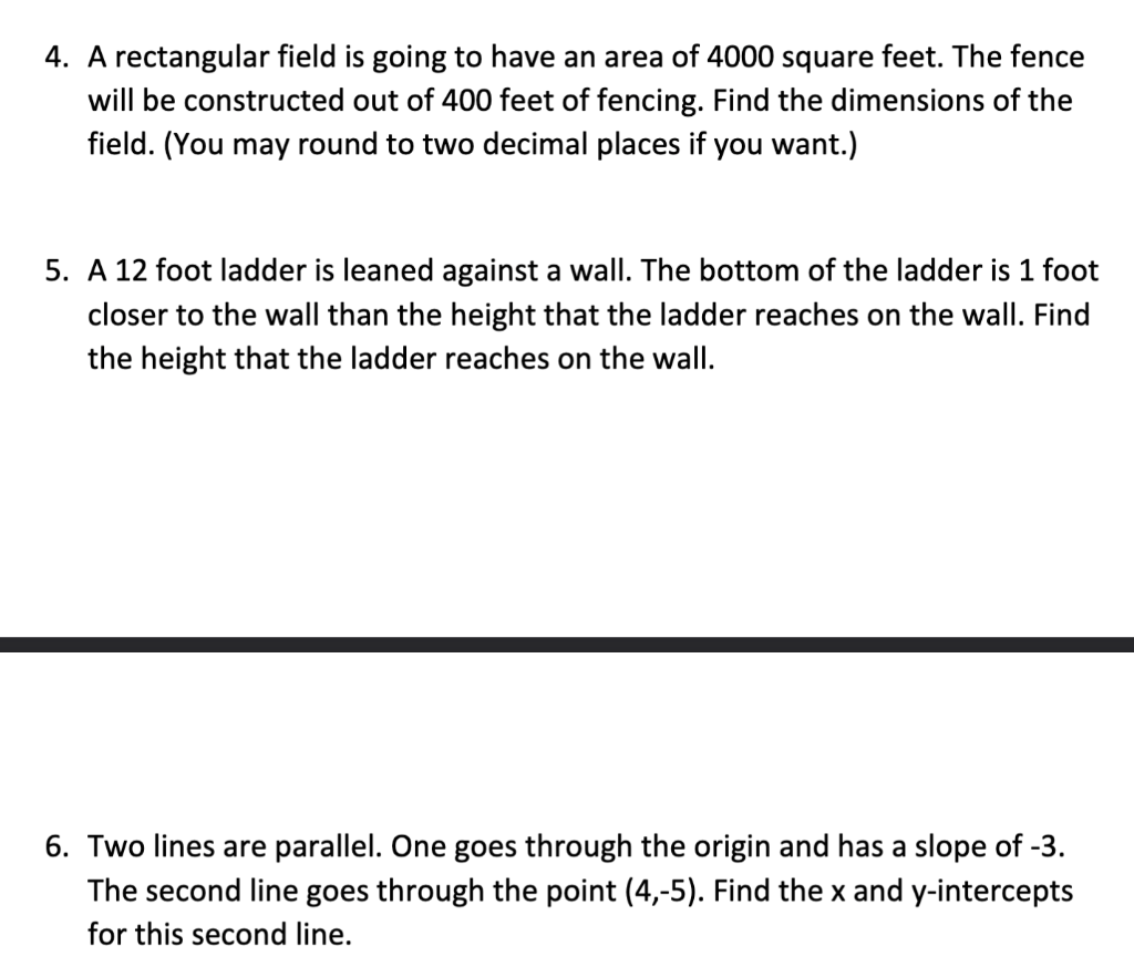Solved 4. A rectangular field is going to have an area of | Chegg.com
