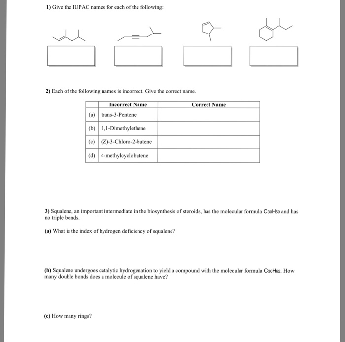 Solved 1) Give the IUPAC names for each of the following: 2) | Chegg.com