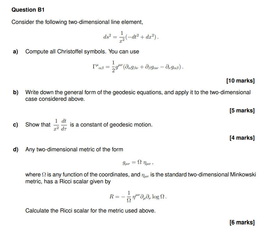 Solved Consider the following two-dimensional line element, | Chegg.com