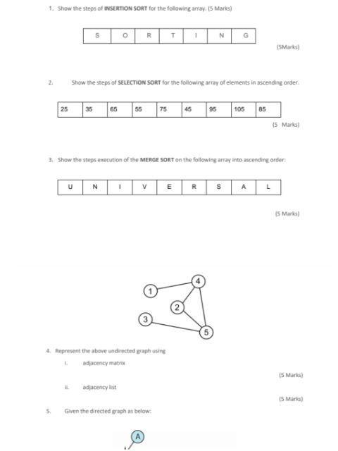 Solved 1. Show the steps of INSERTION SORT for the following | Chegg.com