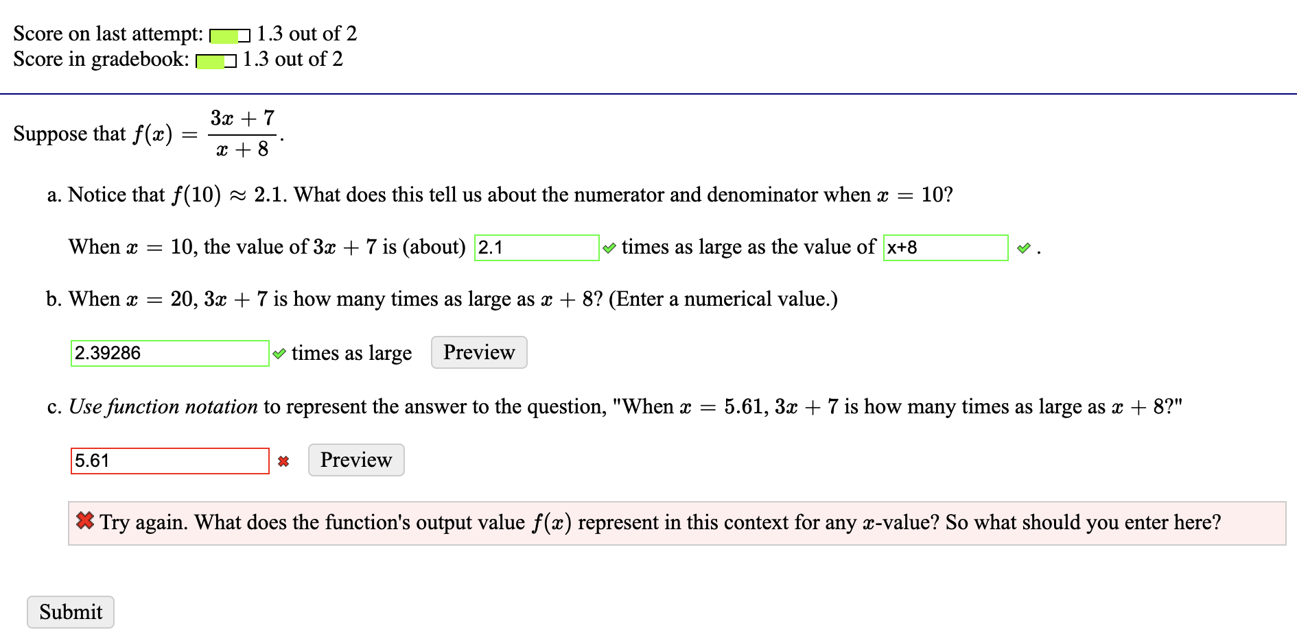 Solved Score on last attempt: Sco in gradebook: 1.3 out of | Chegg.com