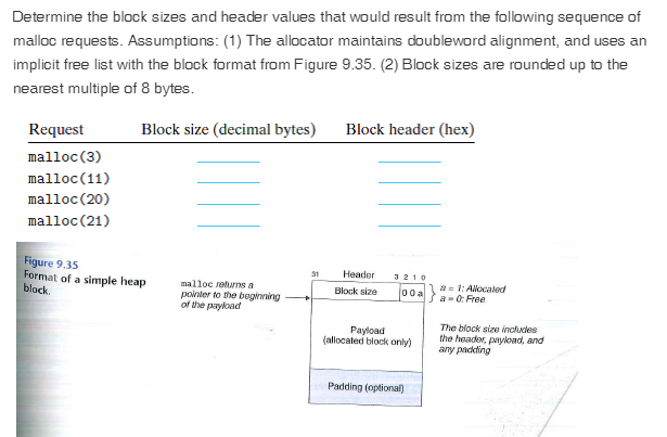 Determine the block sizes and header values that | Chegg.com