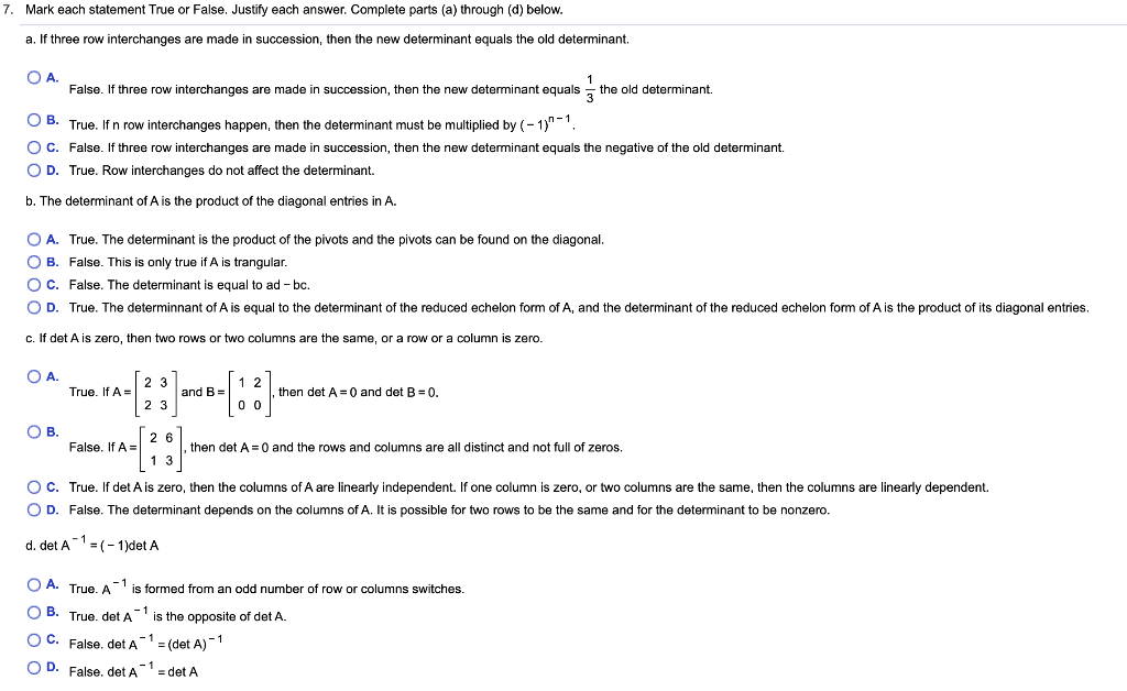 Solved 7. Mark each statement True or False. Justify each | Chegg.com