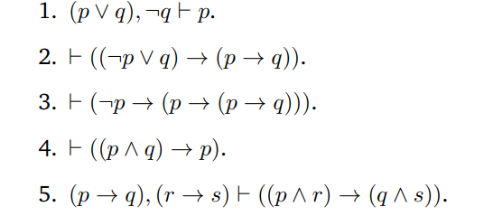 Solved 1. (p∨q),¬q⊢p. 2. ⊢((¬p∨q)→(p→q)). 3. | Chegg.com
