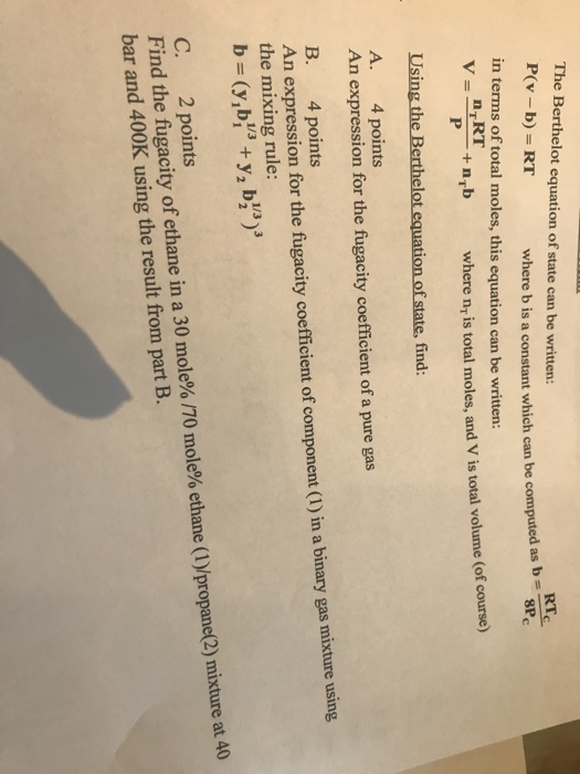 Solved The Berthelot equation of state can be written P(v-b) | Chegg.com