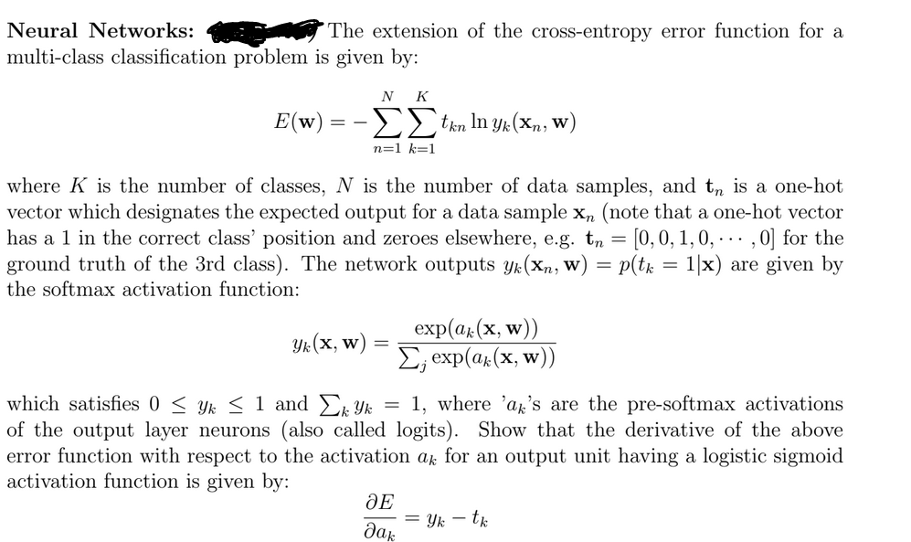 Solved Neural Networks: The extension of the cross-entropy | Chegg.com