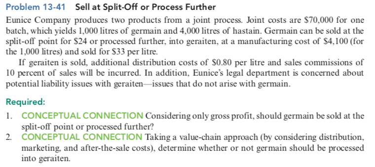Solved Problem 13-41 Sell at Split-Off or Process Further | Chegg.com