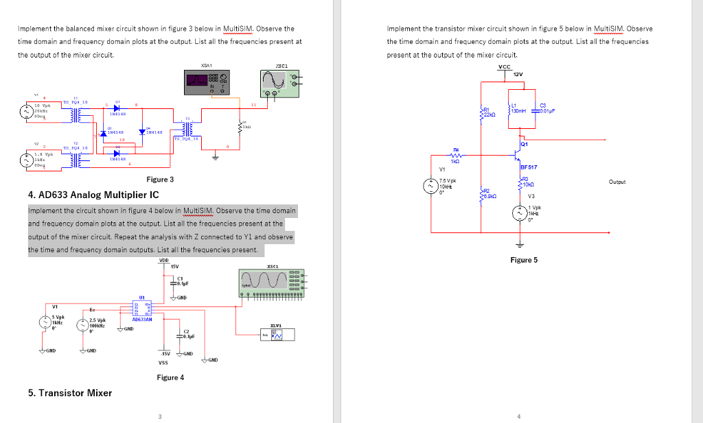 Implement the balanced mixer circuit shown in figure | Chegg.com