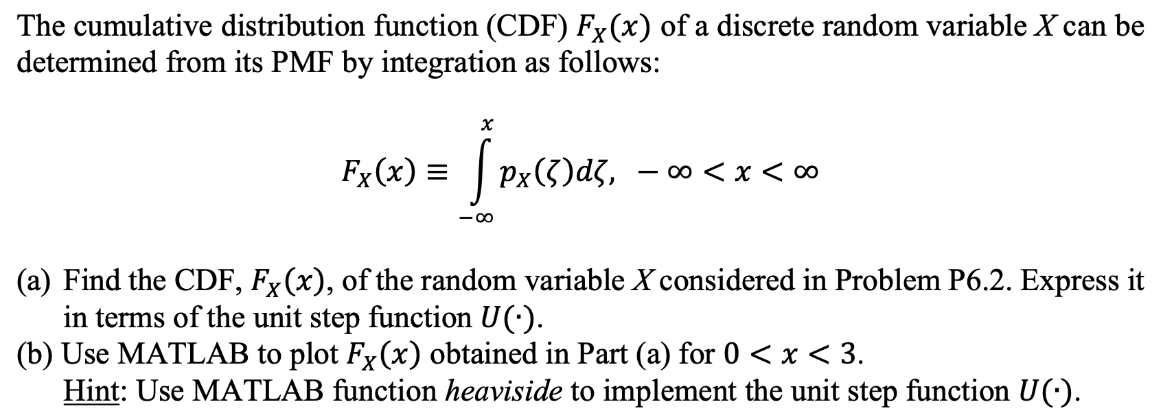 Solved The cumulative distribution function (CDF) Fx(x) of a | Chegg.com